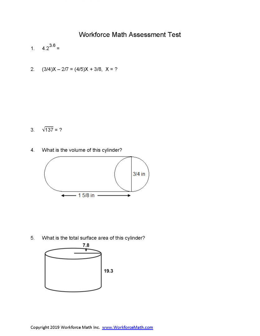 Workforce Math Assessment Test – WORKFORCE MATH