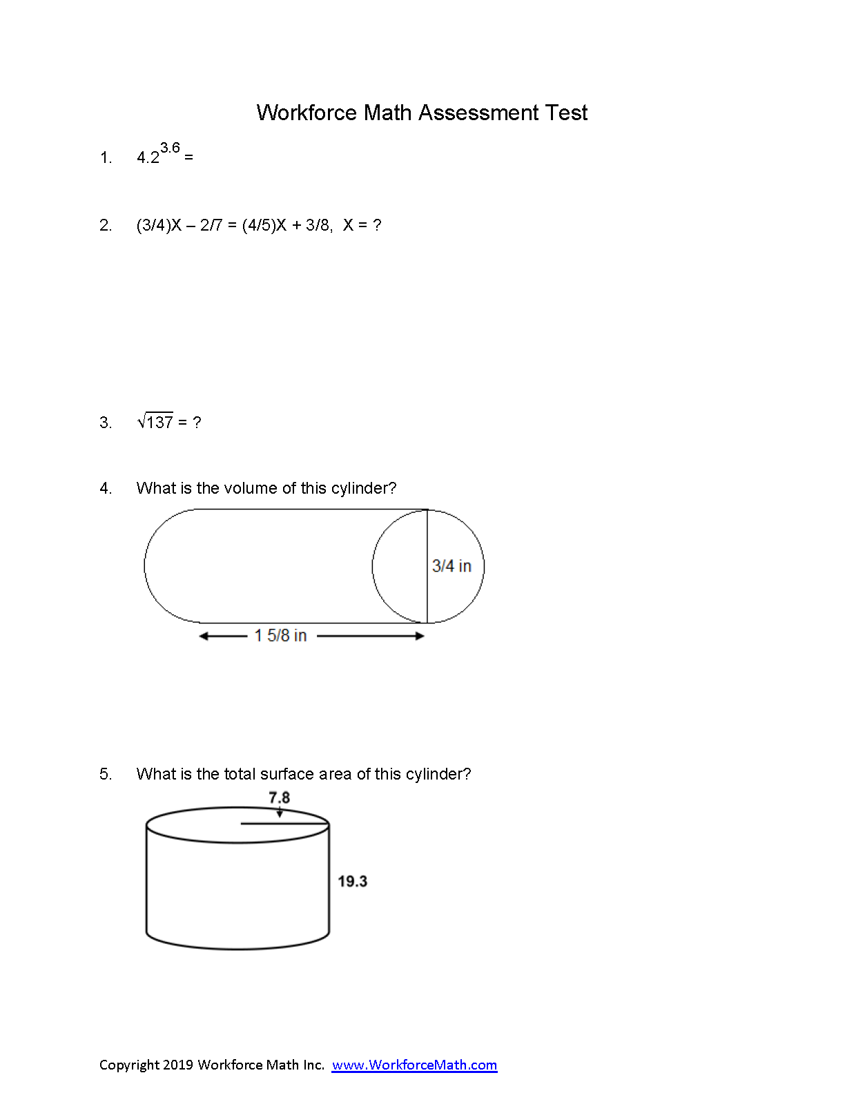 Workforce Math Assessment Test – WORKFORCE MATH